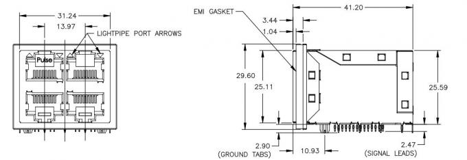 JT5-2210NL 10G Base-T 2x2 พอร์ต Rj45 Connectors 12 PIN THT พร้อม LIGHT ...